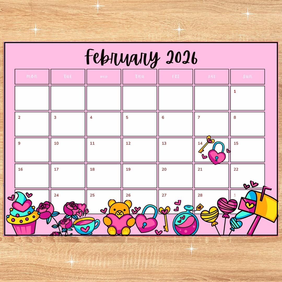 FEBRUARY 2026 HAPPY VALENTINES Month! Beautiful Calendar! Home, Work ...