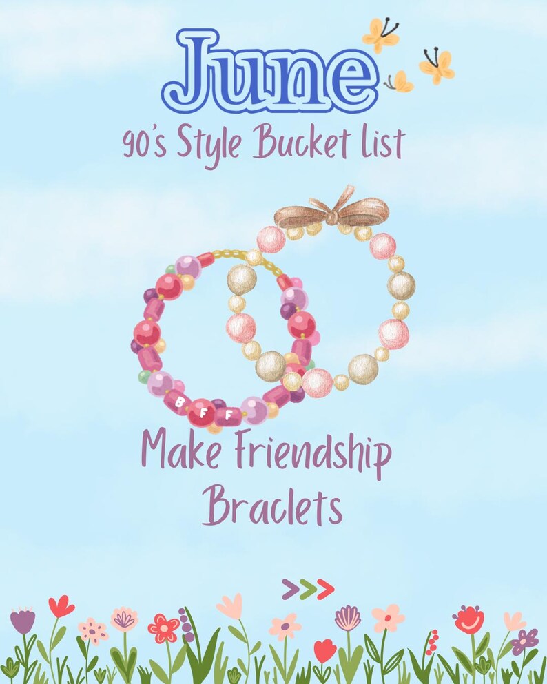 90s Style June Bucket List Printable – Retro Spring Activities for Kids ...