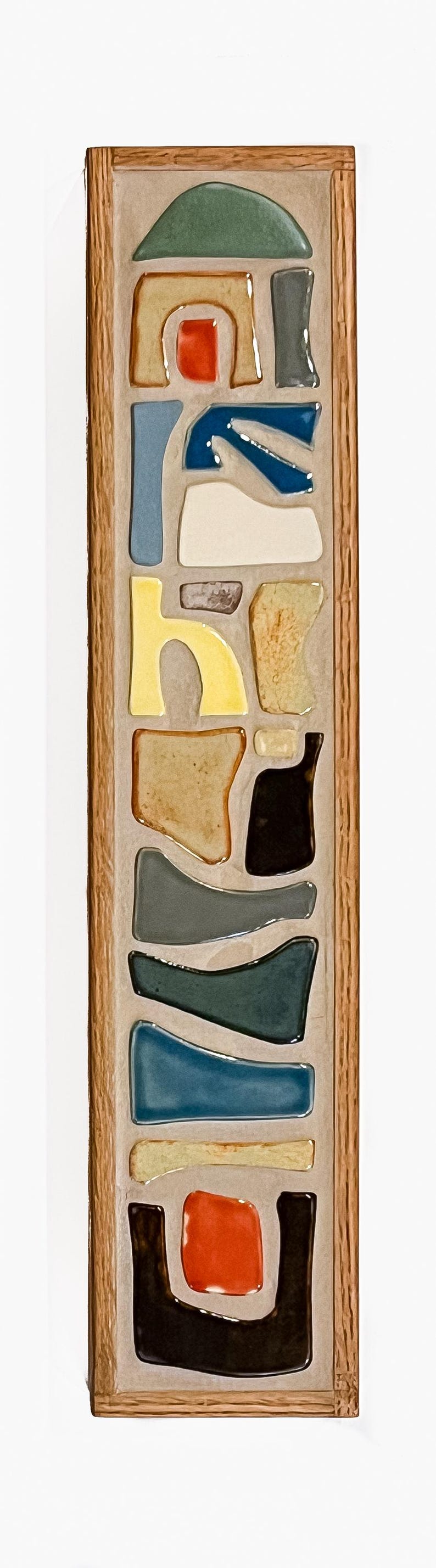 Handmade Ceramic Tile Wall Art: Colorful MCM Design, Oak Frame - Pair ...