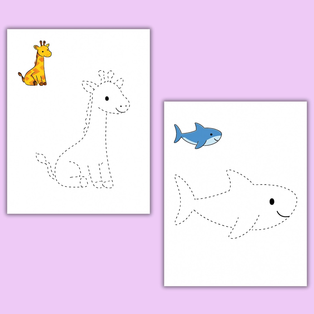 Animal Tracing Pages: Kids Coloring Worksheets (PDF) - Etsy