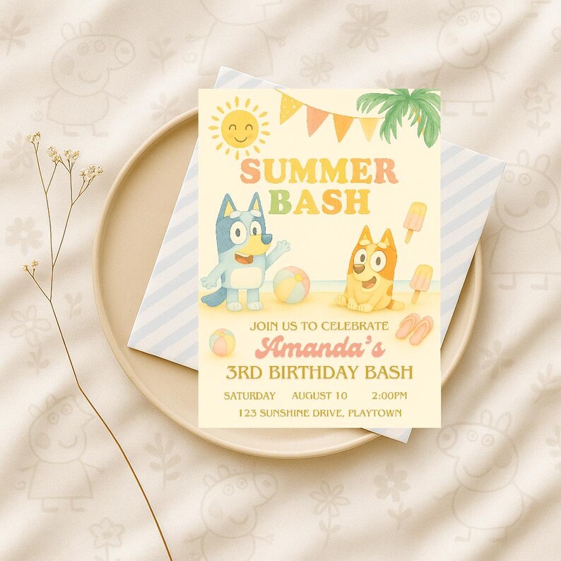 Editable Bluey Birthday Invitation + Bluey Party Thank You Tags, Summer Bash Birthday, Bluey ...