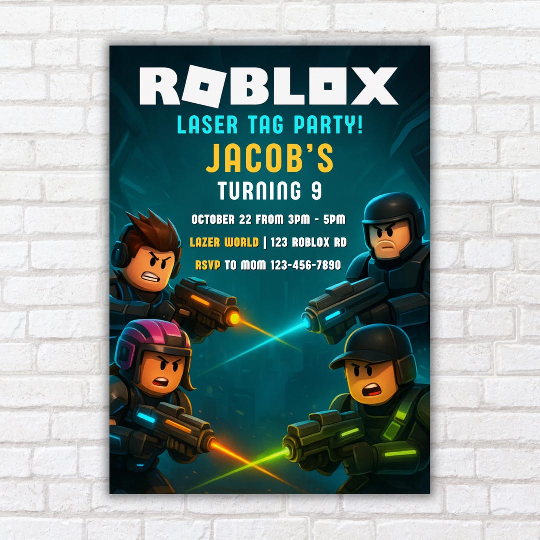 Roblox Laser Tag Birthday Invitation | Editable Template | Printable ...