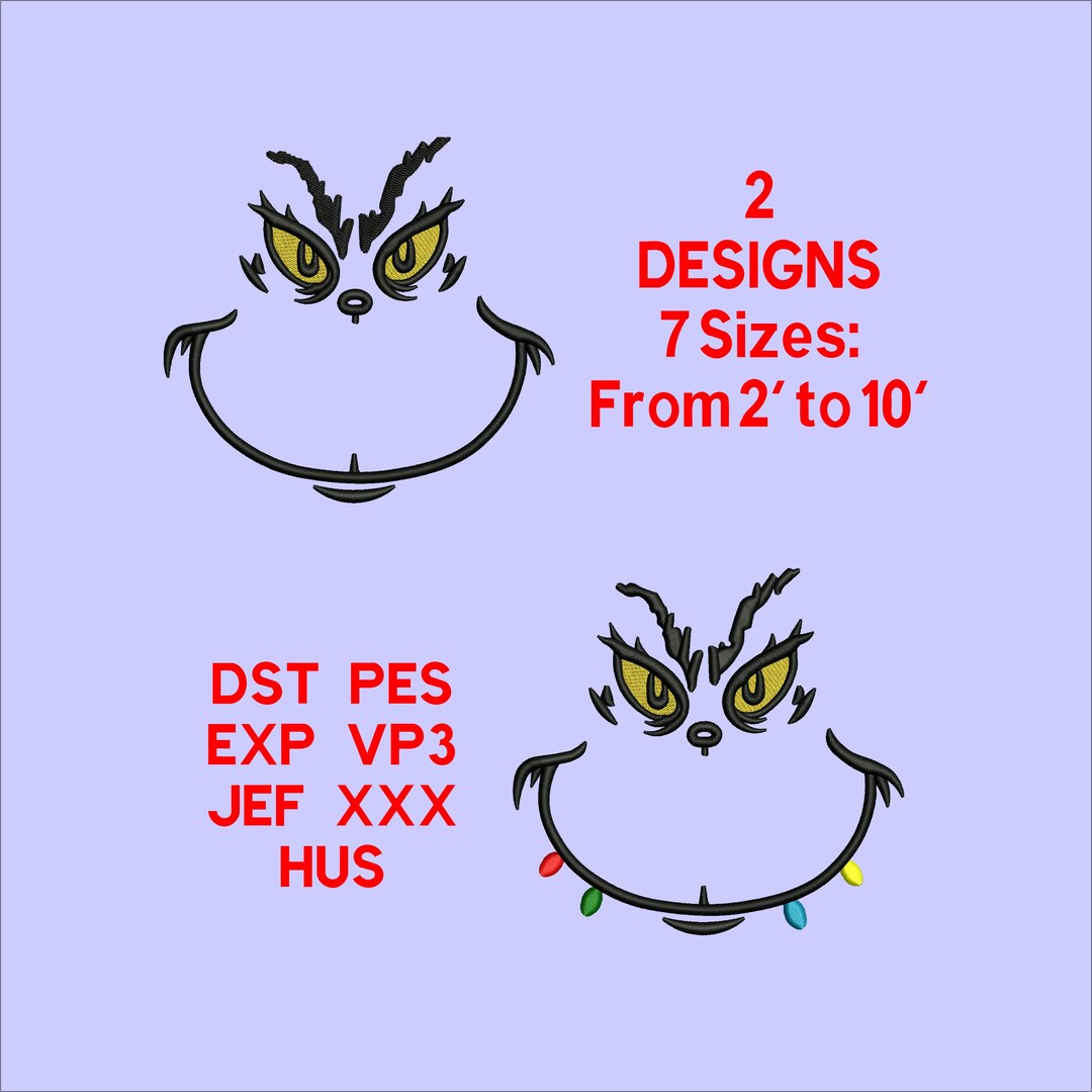 Grinch Face Christmas Embroidery Design, Grinchy Style, Christmas ...