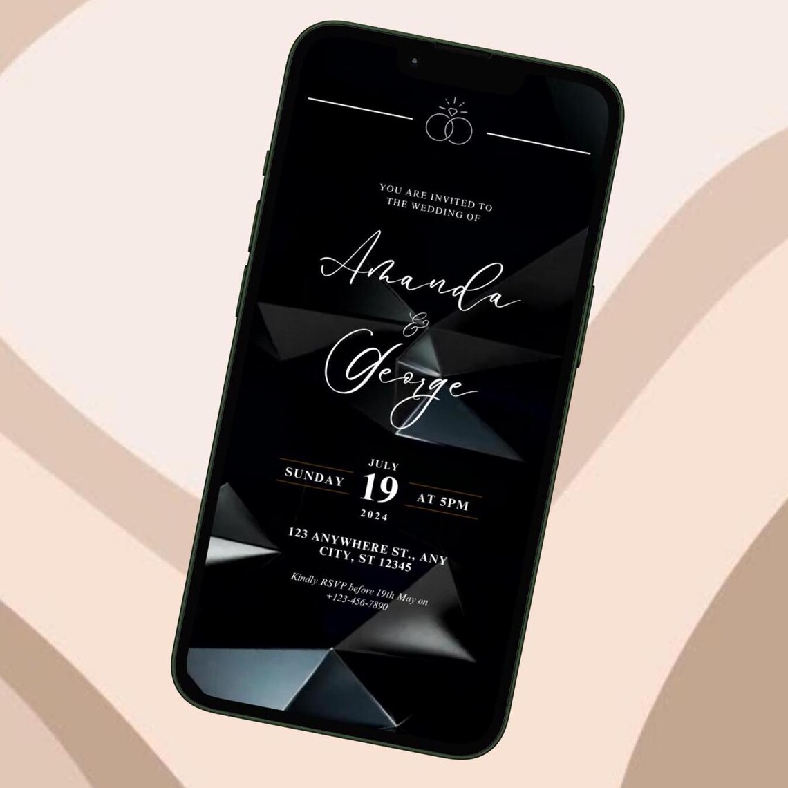 Luxury Modern Black Wedding Invitation Template, Digital Wedding E ...
