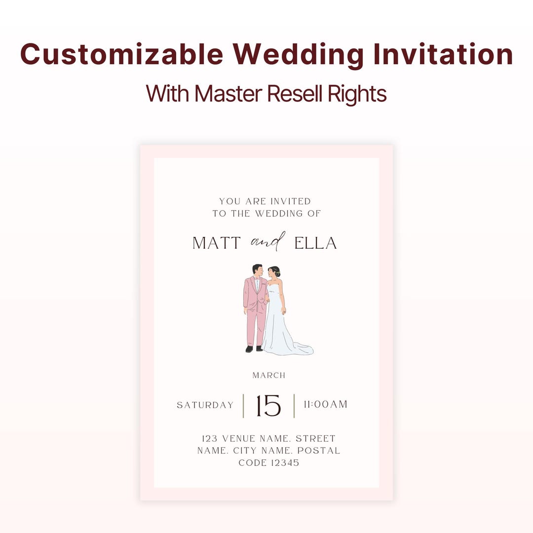 Wedding Invitation, Couples Art, Canva Template, Master Resell Rights ...