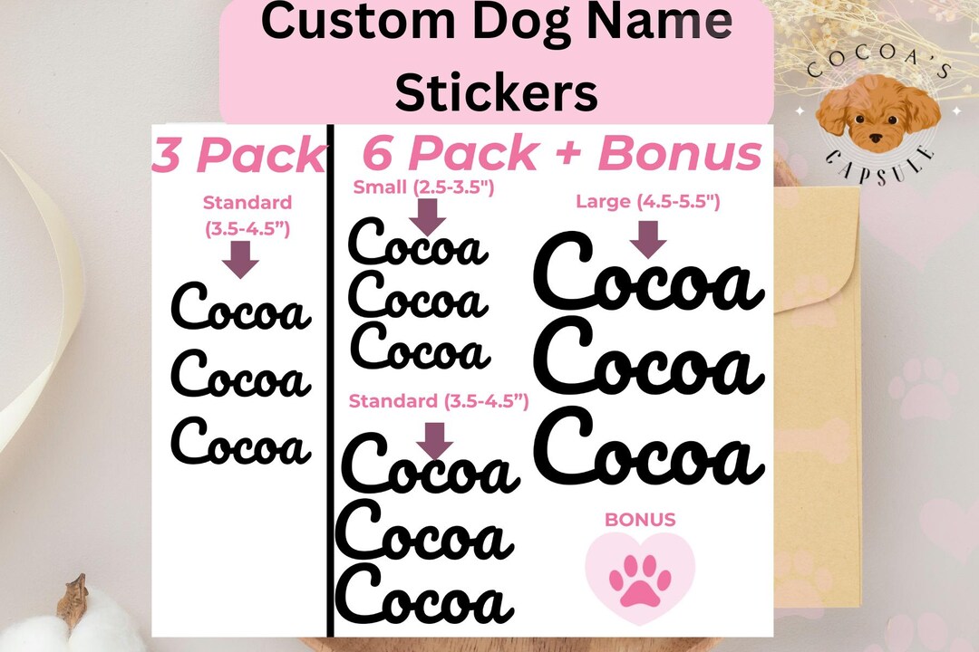 Custom Dog Name Sticker Pack FREE Bonus Sticker Personalized Vinyl Name ...