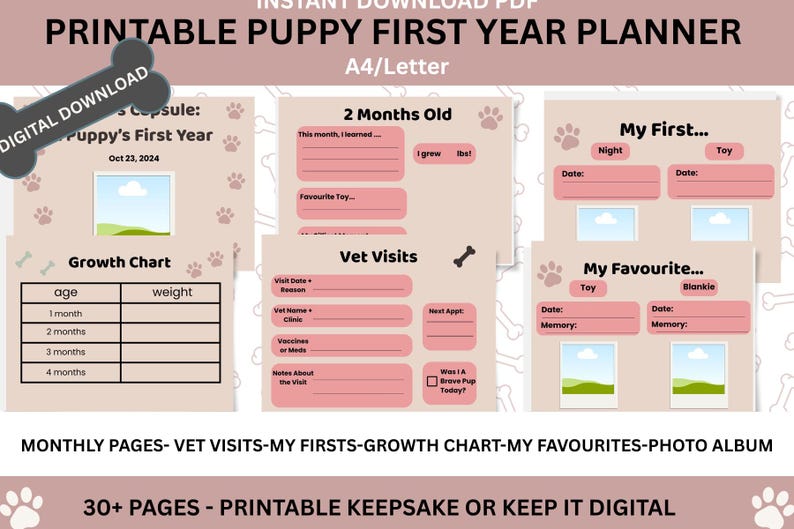 Puppy’s First Year Memory Book – Printable Dog Milestone Journal – New ...