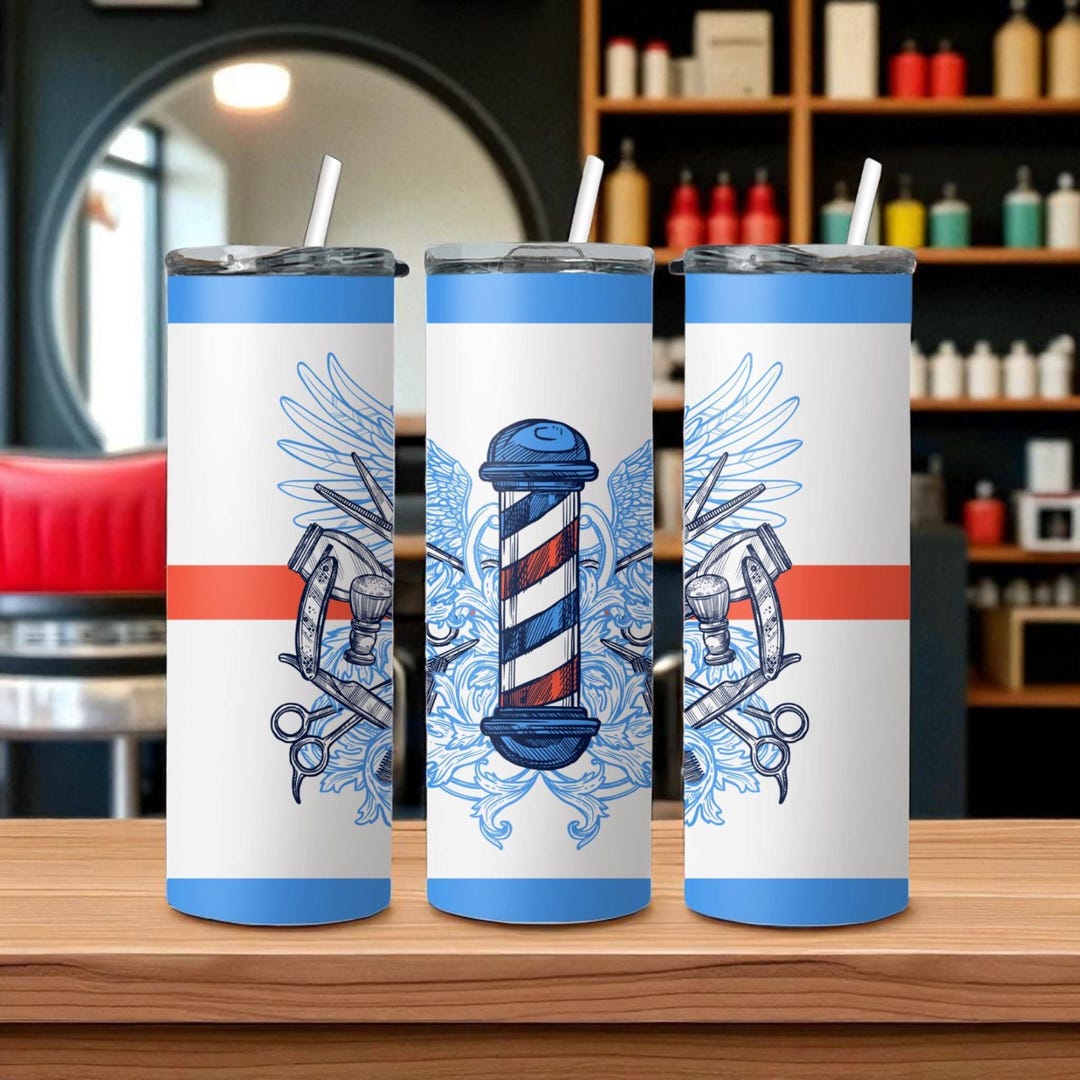 Custom Barber Shop Tumbler: 20oz Insulated Stainless Steel With Lid ...