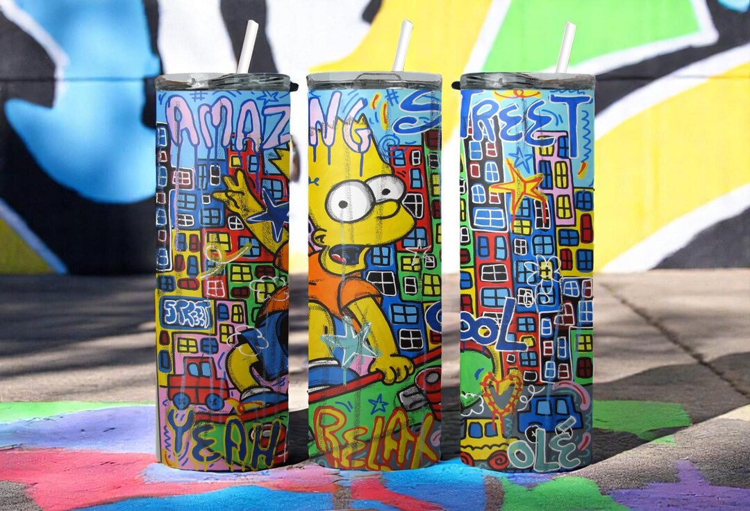 Bart Simpson Chalk Graffiti, Simpsons Tv/cartoon Inspired 20oz Tumbler ...