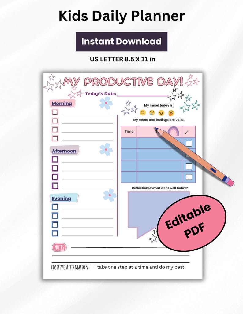 Fun & Colorful Kids' Daily Planner Printable - Pastel Edition ...