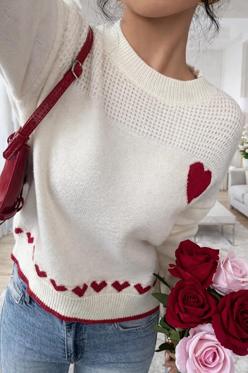 Heart Sweater for Women, Cute Spring Sweater, Cream Knit Pullover ...