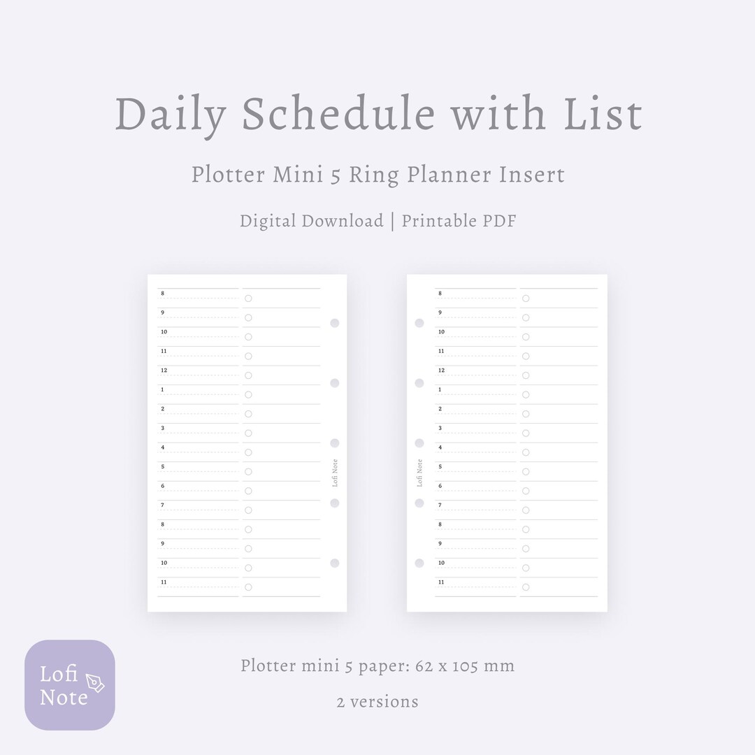 Daily Schedule With List | Daily Plan, Plotter M5, Mini 5, Micro 5 ...