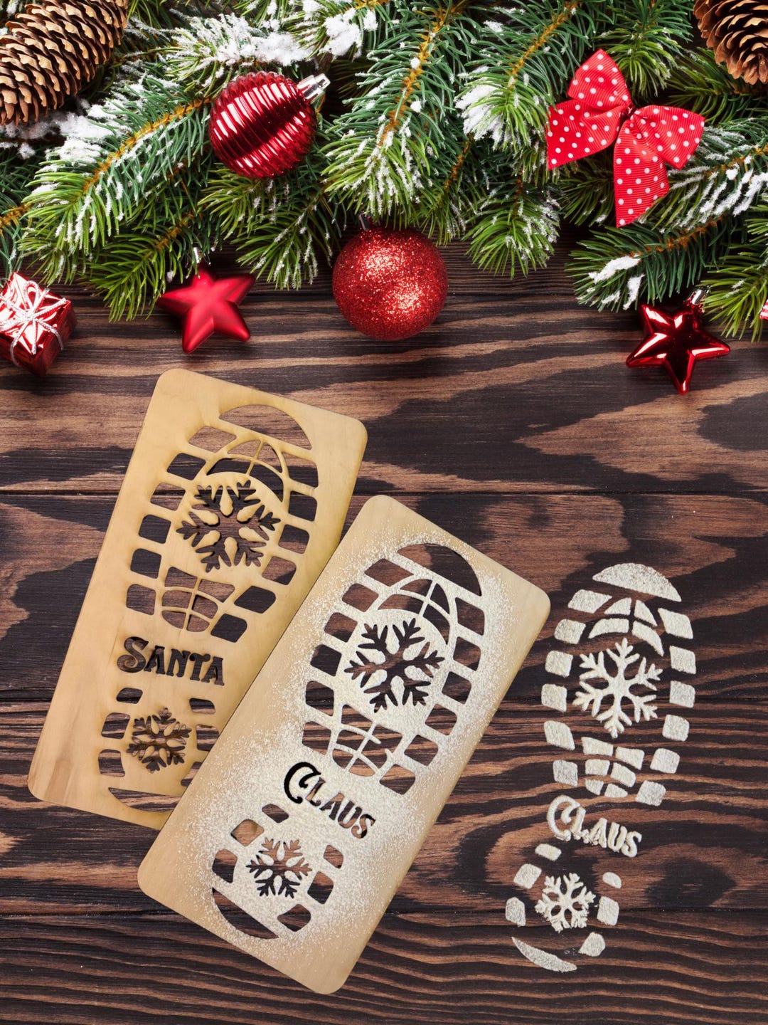Santa Boot Stencil 2 PACK Left Right Wooden Christmas Eve Decoration ...