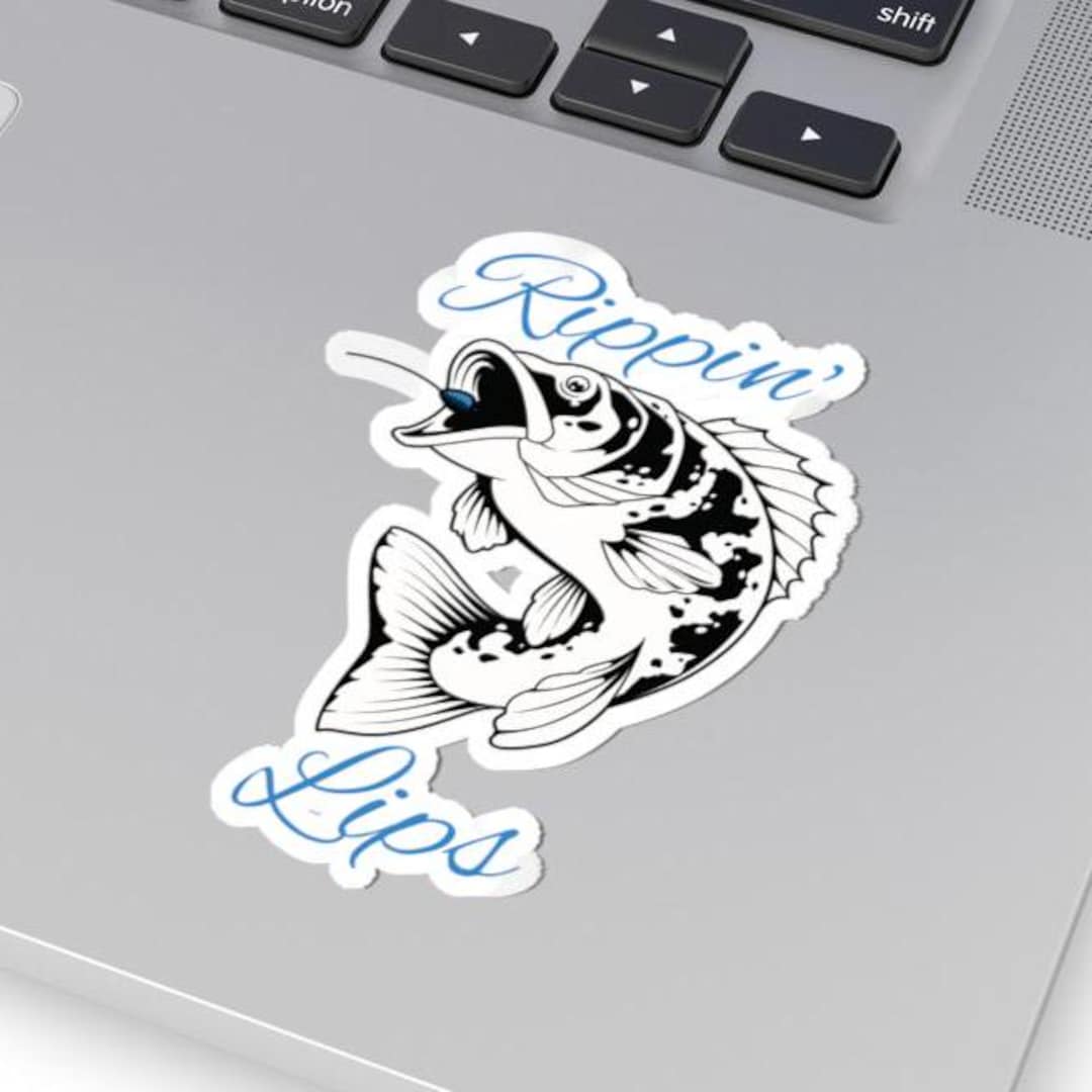 Ripping Lips Bass Fishing Sticker: Funny Blue and White Vinyl Decal - Etsy