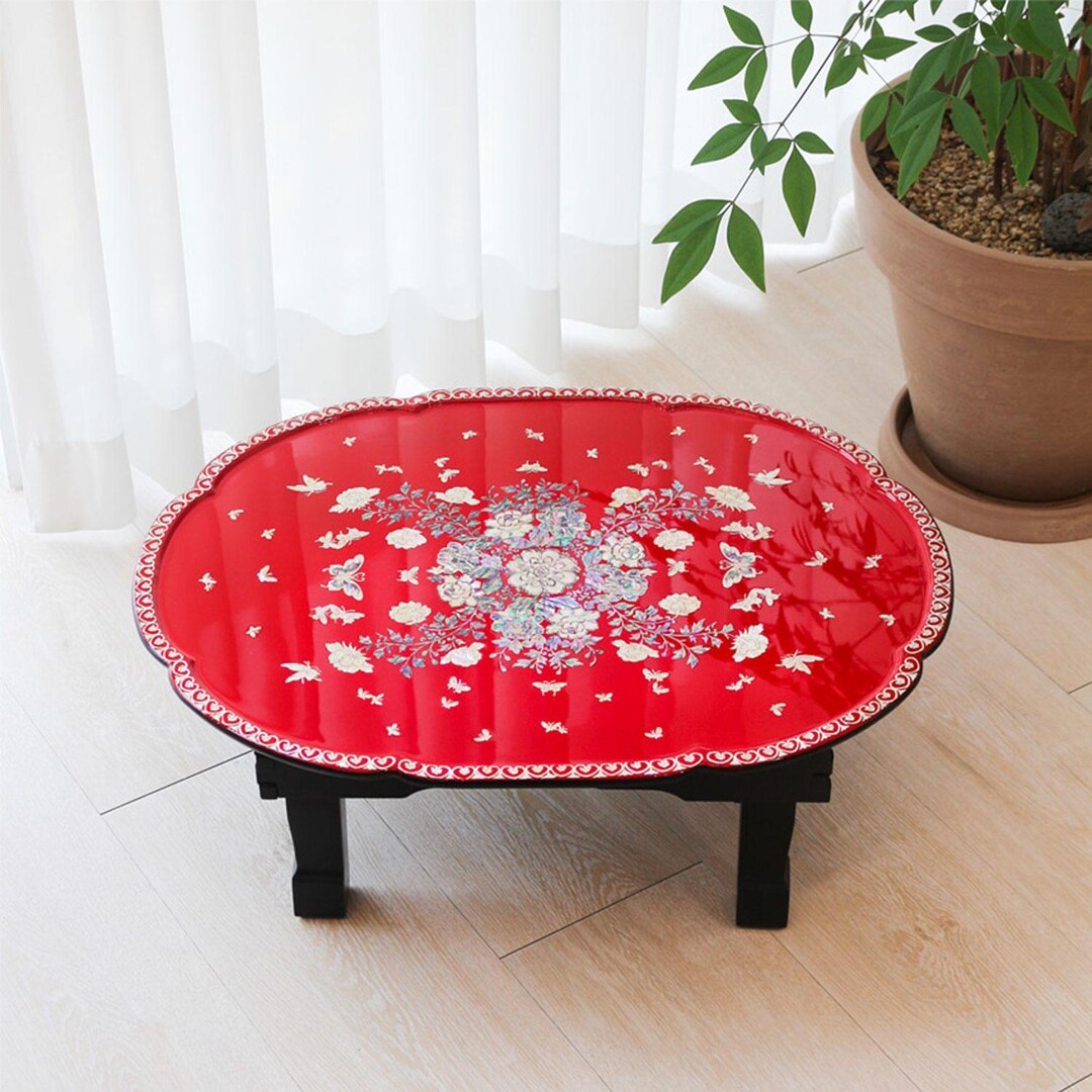 Handmade Korean Mother-of-pearl Foldable Table With Peony & Butterfly ...