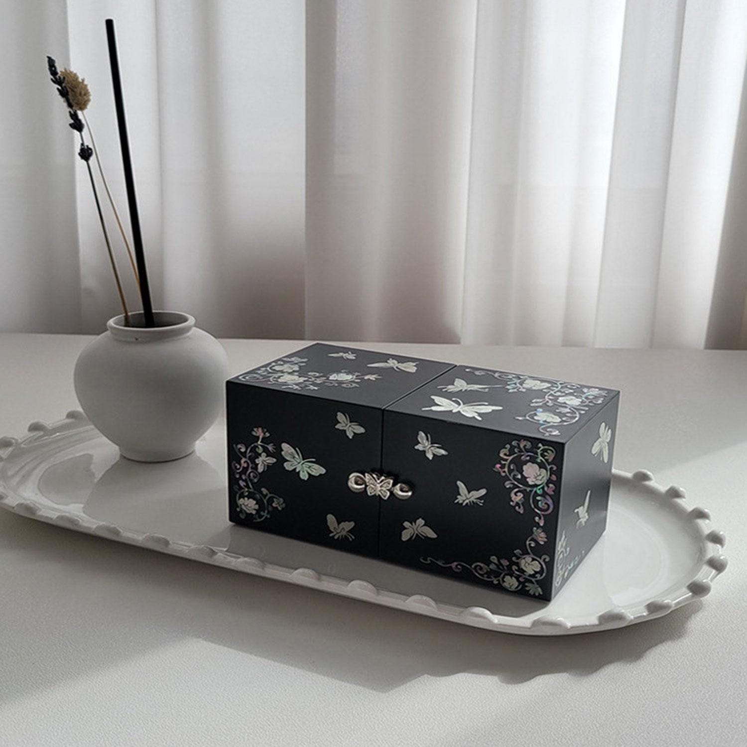 Mother of Pearl Jewelry Box – Handmade Korean Najeon Chilgi Crane ...