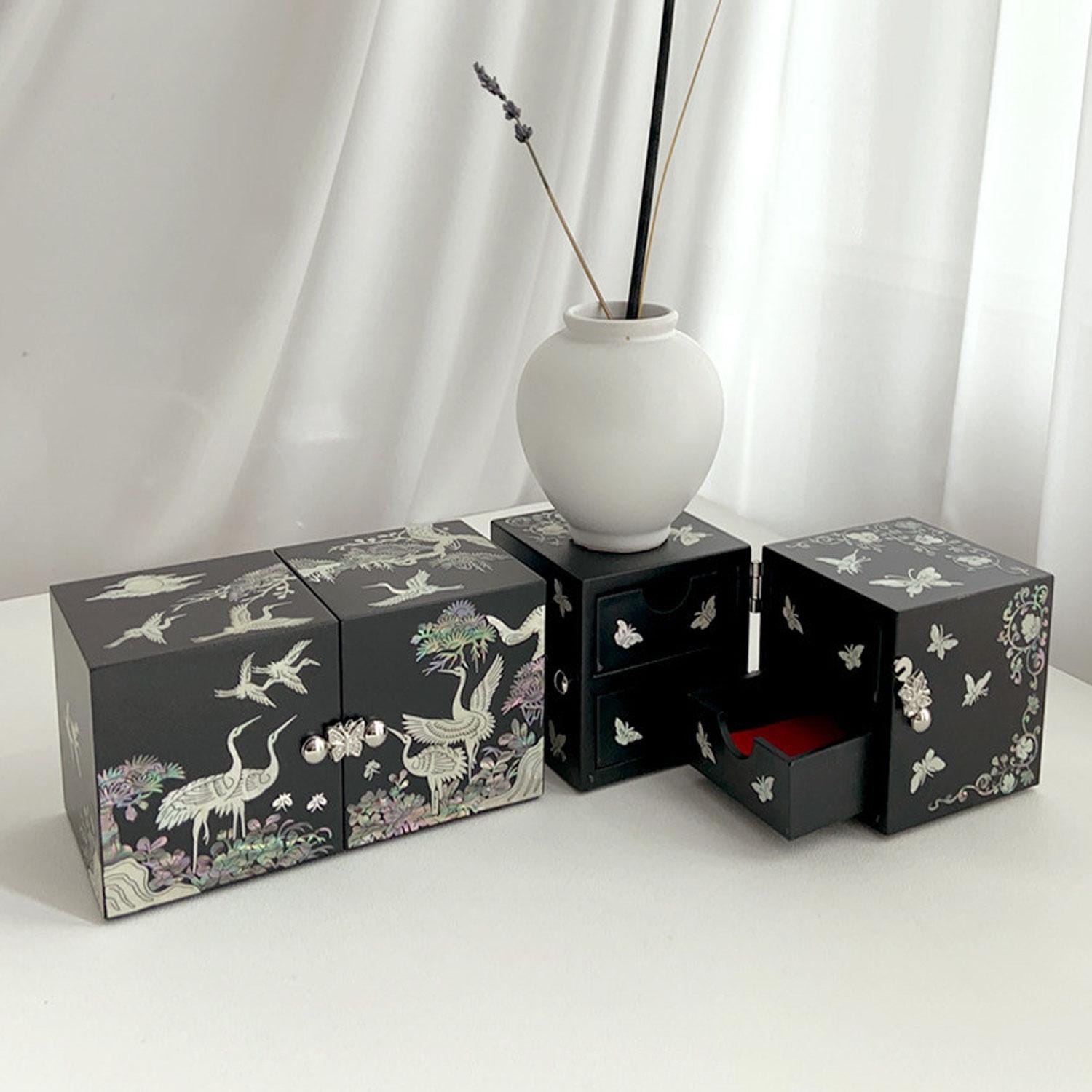 Mother of Pearl Jewelry Box – Handmade Korean Najeon Chilgi Crane ...