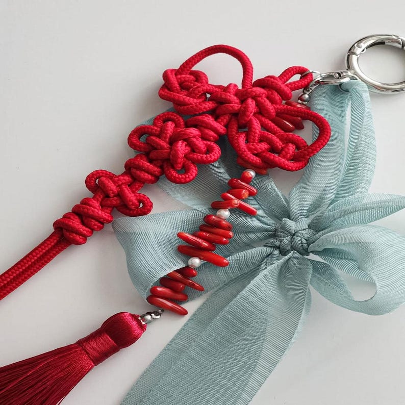 Korean Norigae Tassel Keychain – Wing Knot With Coral Accent Hanbok ...