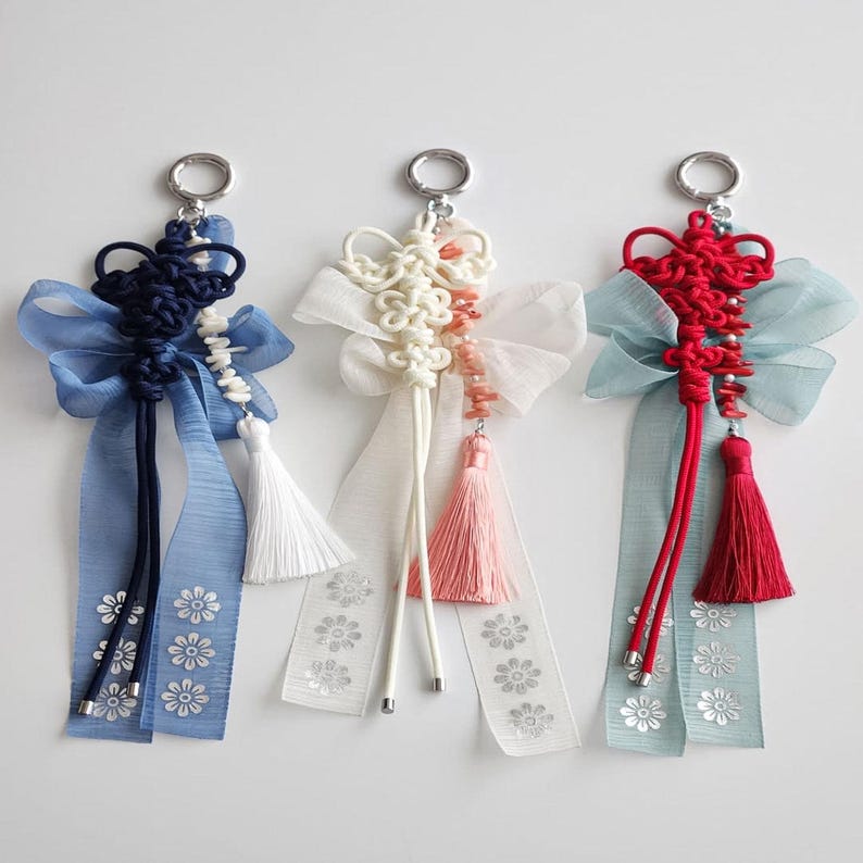 Korean Norigae Tassel Keychain – Wing Knot With Coral Accent Hanbok ...