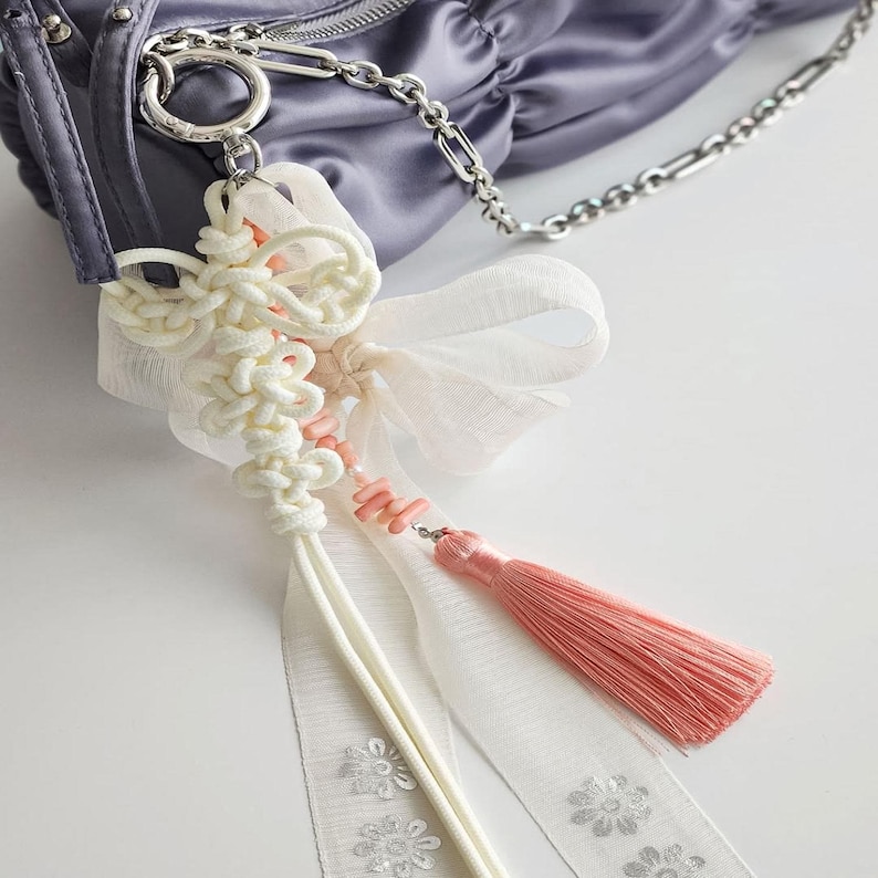 Korean Norigae Tassel Keychain – Wing Knot With Coral Accent Hanbok ...