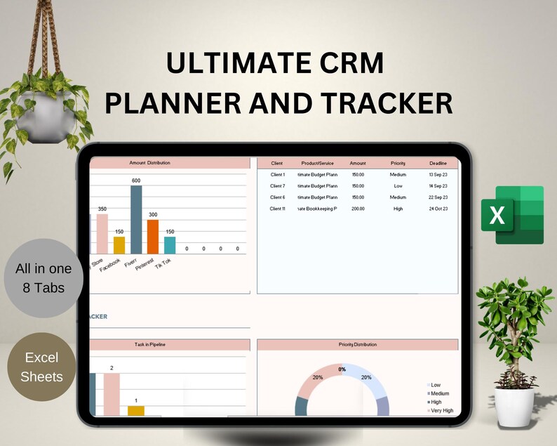 CRM Planner Excel Template | Client Management Tracker | Sales & Leads ...