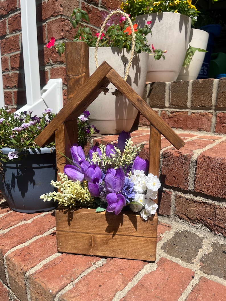 Handmade Wooden House Planter: Rustic Hanging Flower Box - Etsy