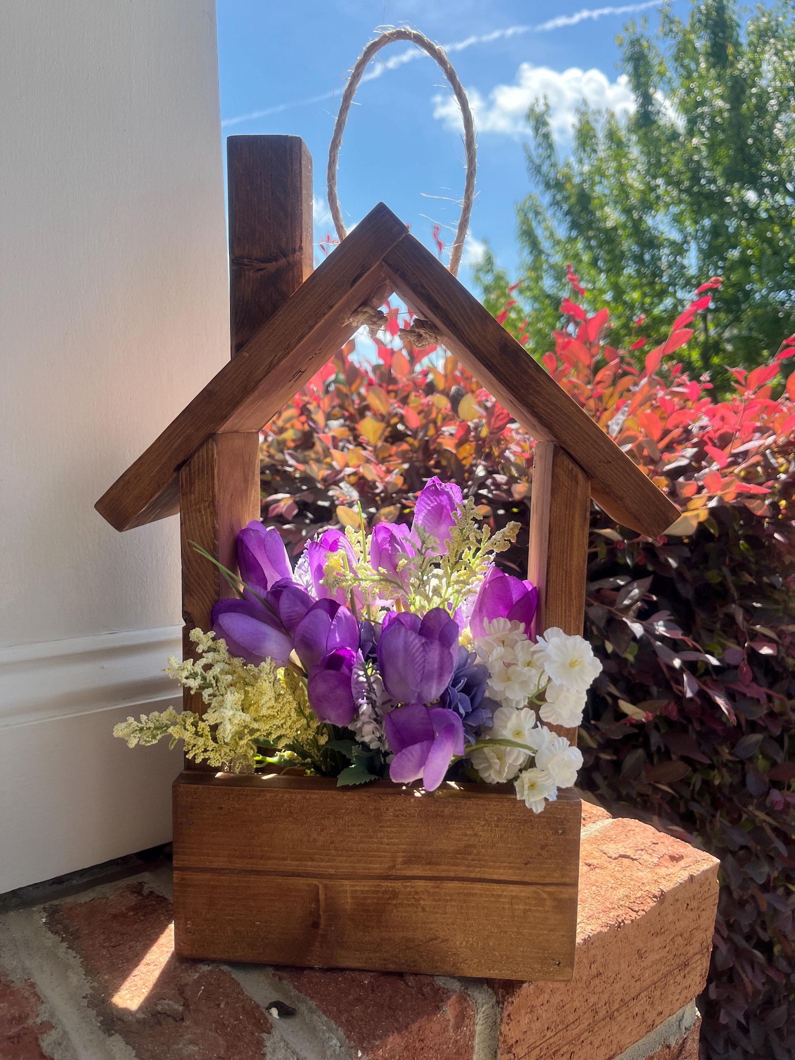 Handmade Wooden House Planter: Rustic Hanging Flower Box - Etsy