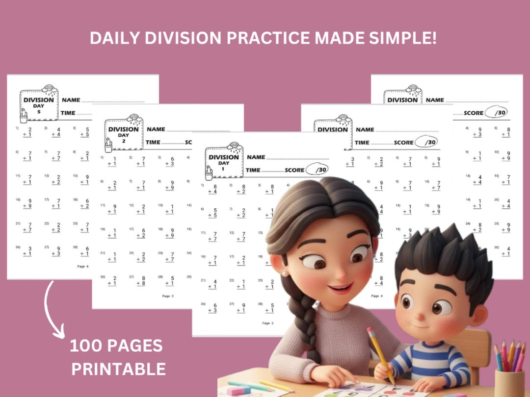 100 Days Division Worksheets for Kids | Daily Math Practice | Division ...