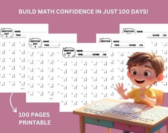 100 Days of Addition Worksheets | Math Practice Printable | Daily ...