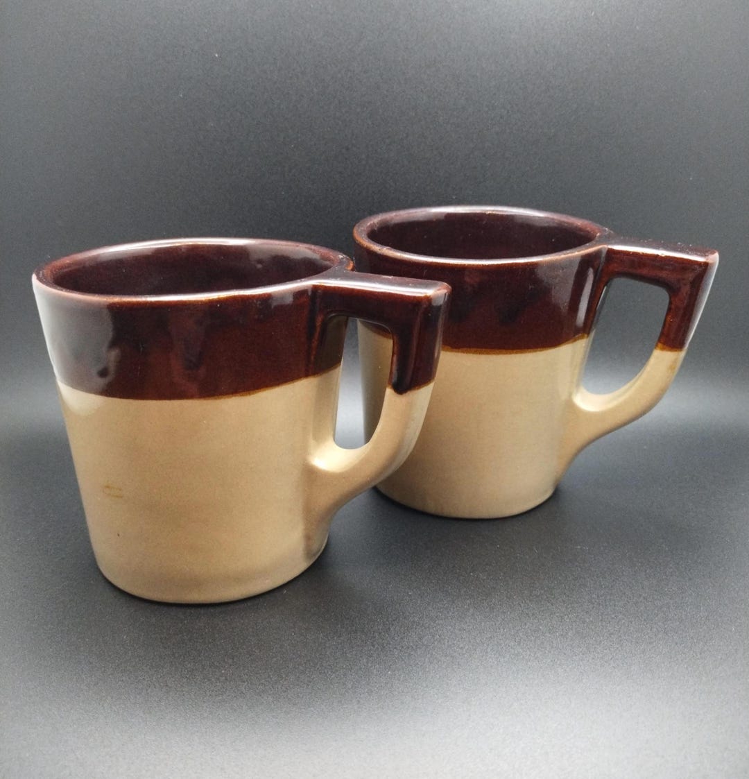 2 Vintage Monmouth Pottery Western Stoneware Co. Drip Mugs Coffee Cups ...