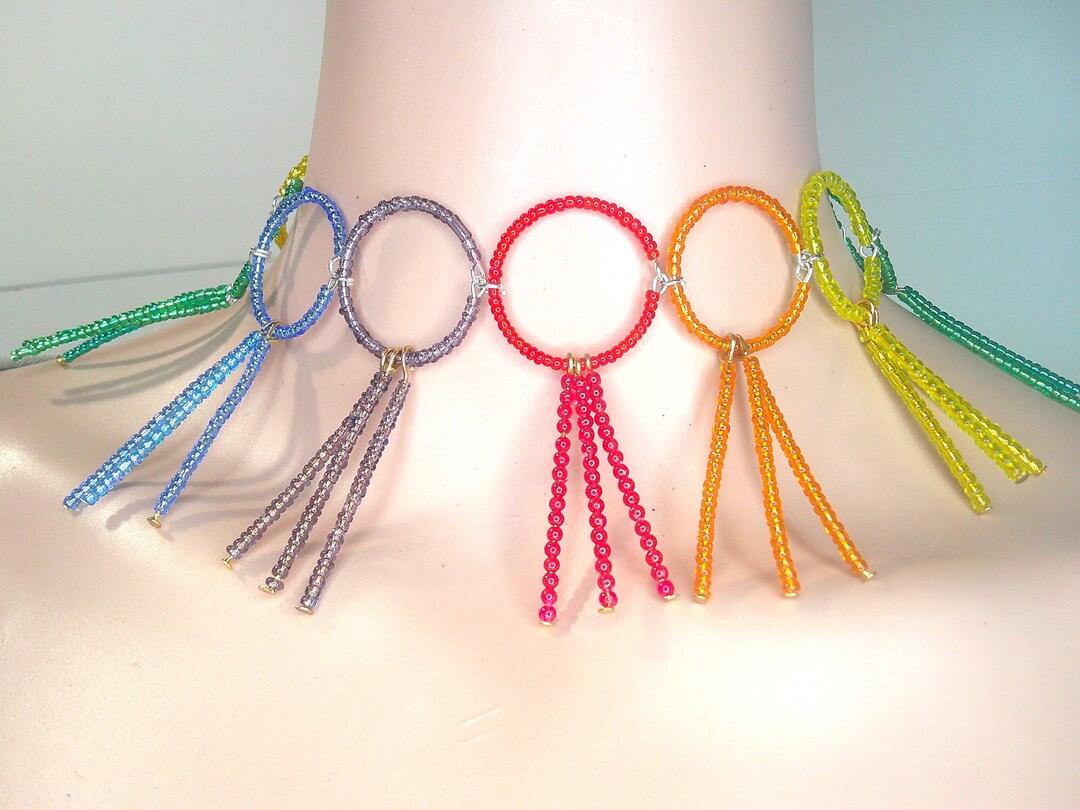 Bold Pride Flag Tassel Choker Necklace - Gift Ready - Rainbow Glass ...