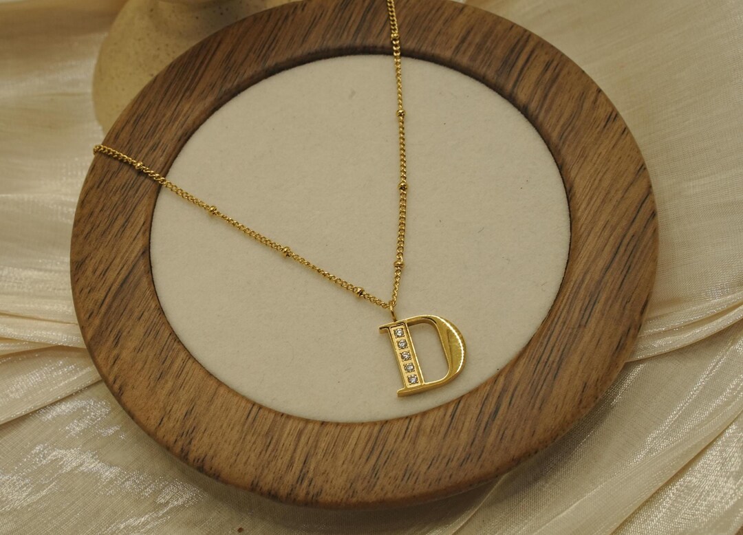 Layered Gold Initial D Necklace | Minimal Letter Pendant Necklace ...