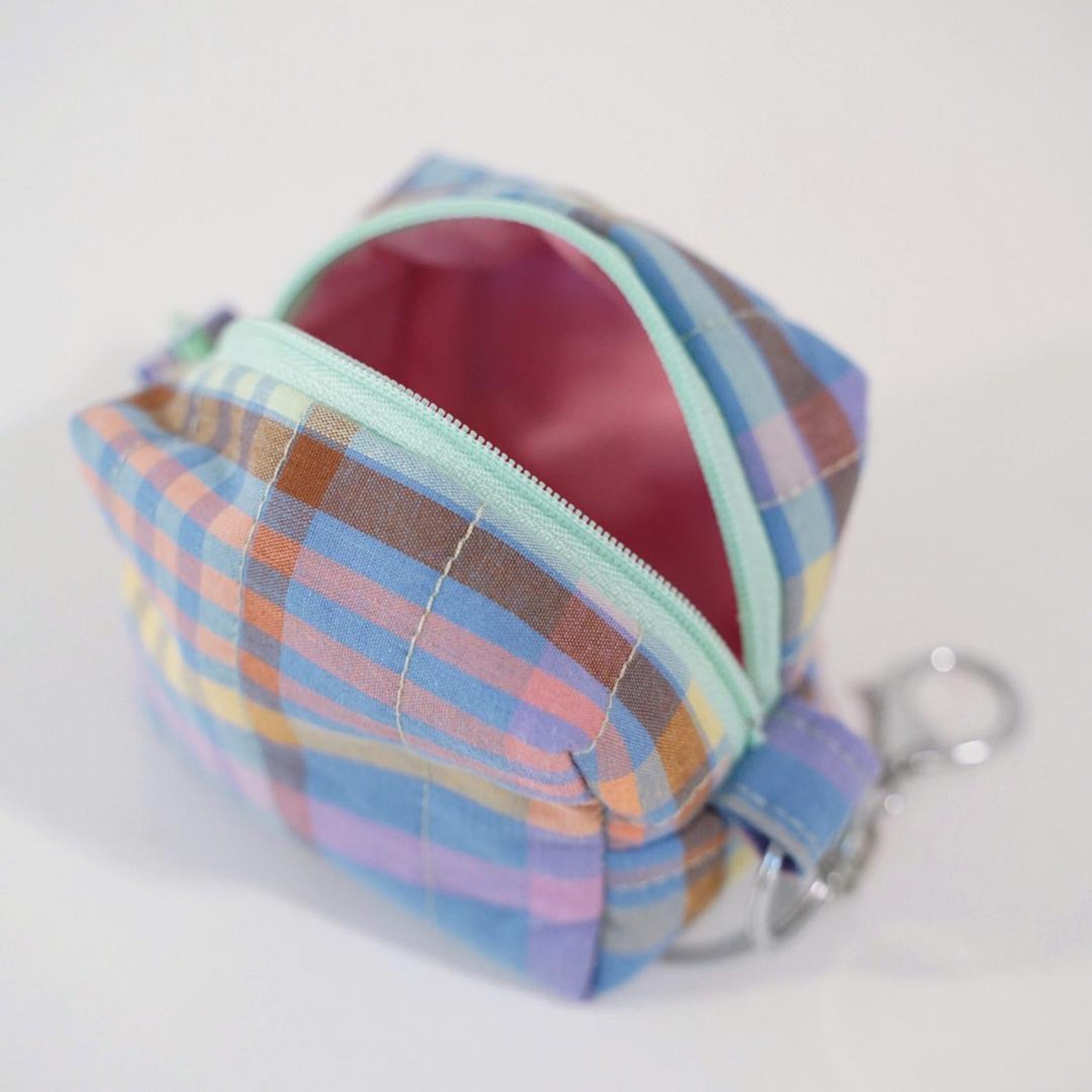 Quilted Mini Boxy Keyring Pouch I Check Stripes Pattern I Colourful I ...