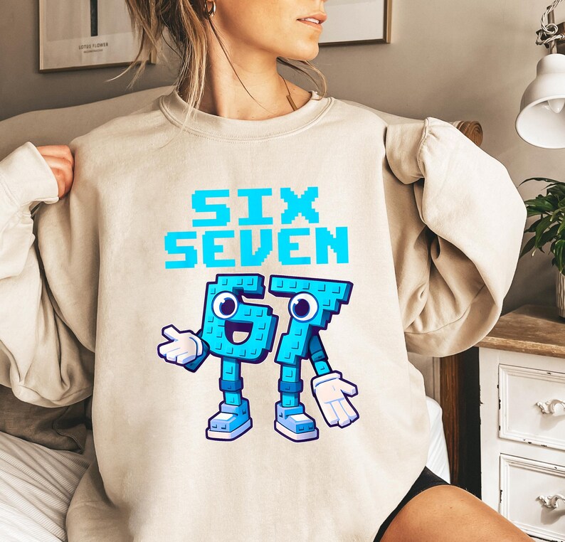 Six Seven Brainrot Italian Sweatshirt: 6 7 Pixel Cartoon Character ...
