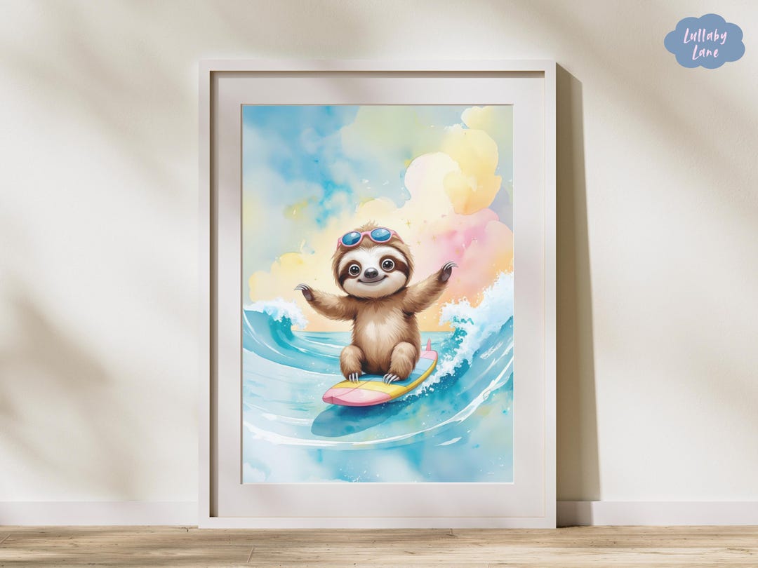 Cute Sloth Surfer Nursery Print, Sloth Nursery Decor, Digital Print ...