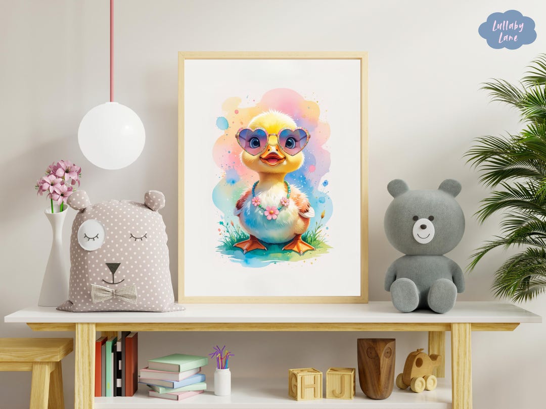 Hippy Cute Duck Print, Downloadable Wall Printe, Kids Room Decorating ...