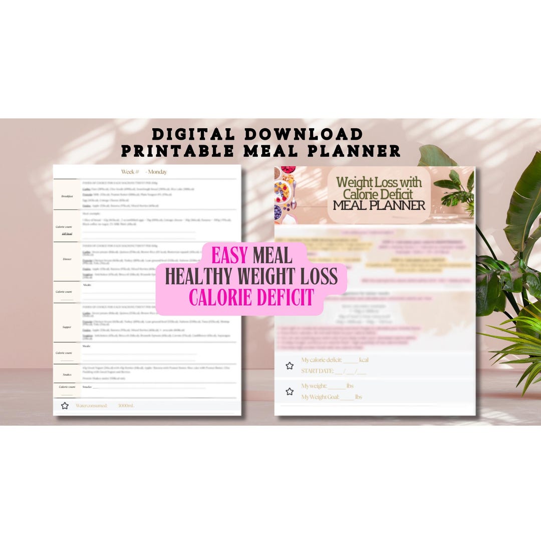 Weekly Meal Planner Template Printable, Calorie Tracker, Calorie ...
