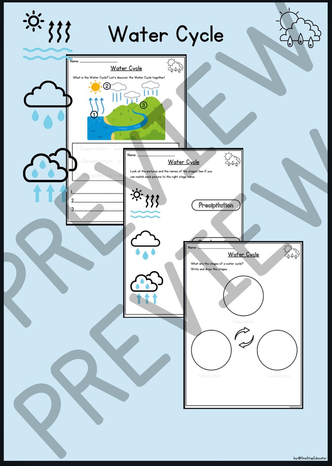 Water Cycle Worksheet | Pre-k | Kindergarten | Evaporation ...