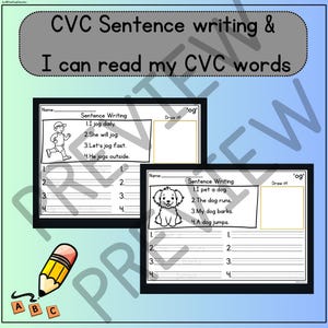CVC Writing Sentences Worksheet | CVC ‘og/op/ot Families Words | I Can ...