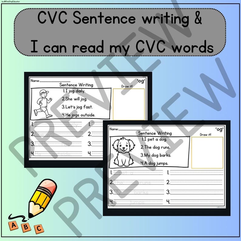 CVC Writing Sentences Worksheet | CVC ‘og/op/ot Families Words | I Can ...