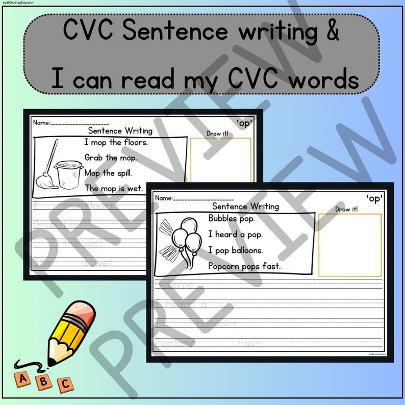 CVC Writing Sentences Worksheet | CVC ‘og/op/ot Families Words | I Can ...