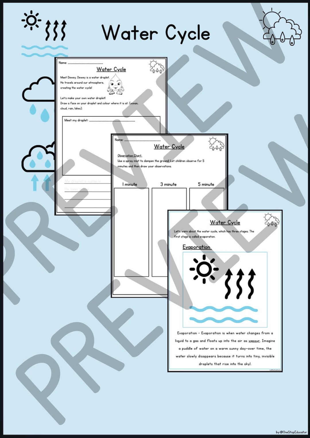 Water Cycle Worksheet | Pre-k | Kindergarten | Evaporation ...