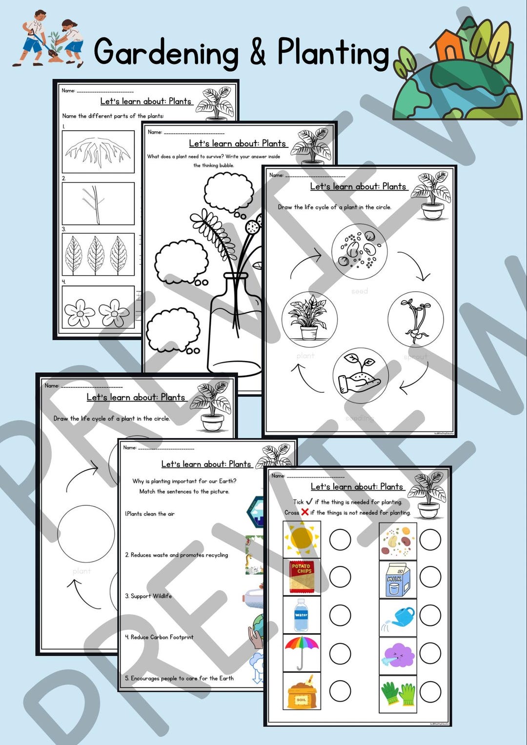 Planting and Gardening Worksheet | Pre-k | Kindergarten | Save the ...