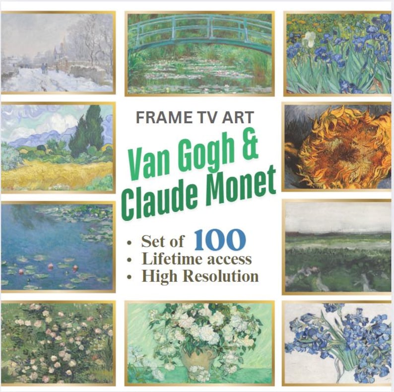 Frame TV Art Bundle, Vintage Oil Paintings, Van Gogh Claude Monet Set ...