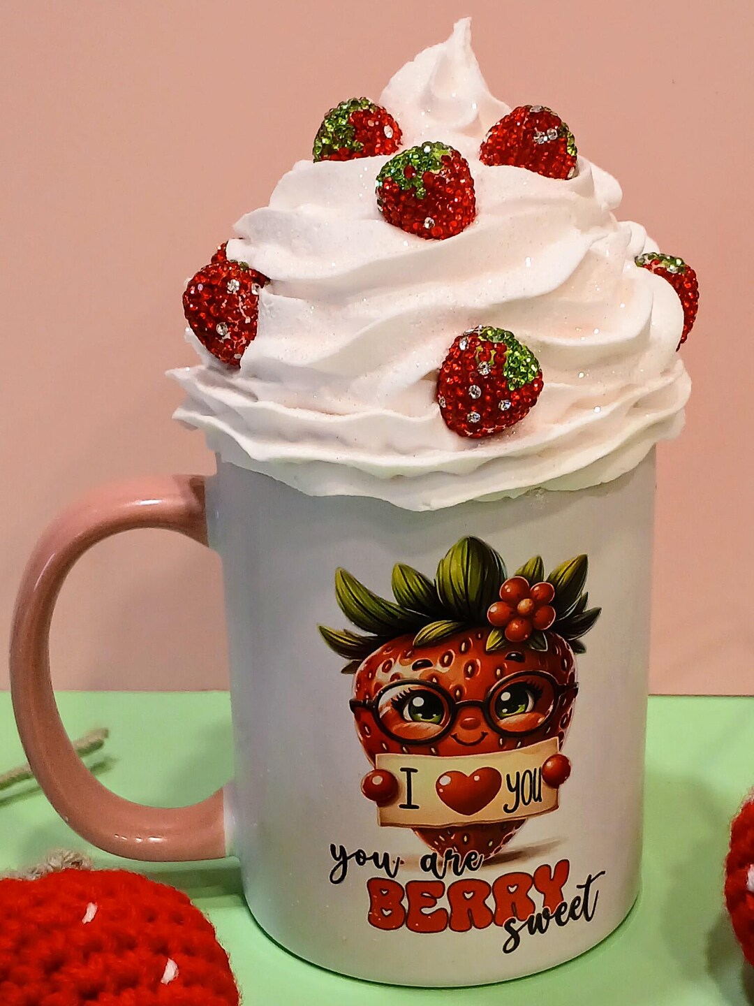 Strawberry Theme Fake Whipped Cream, Fake Ice Cream Mug, Strawberry ...