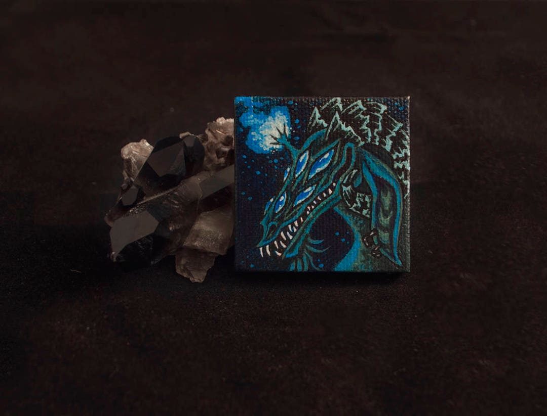 OOAK Miniature Painting Blue Goat Demon 2x2 Canvas - Etsy