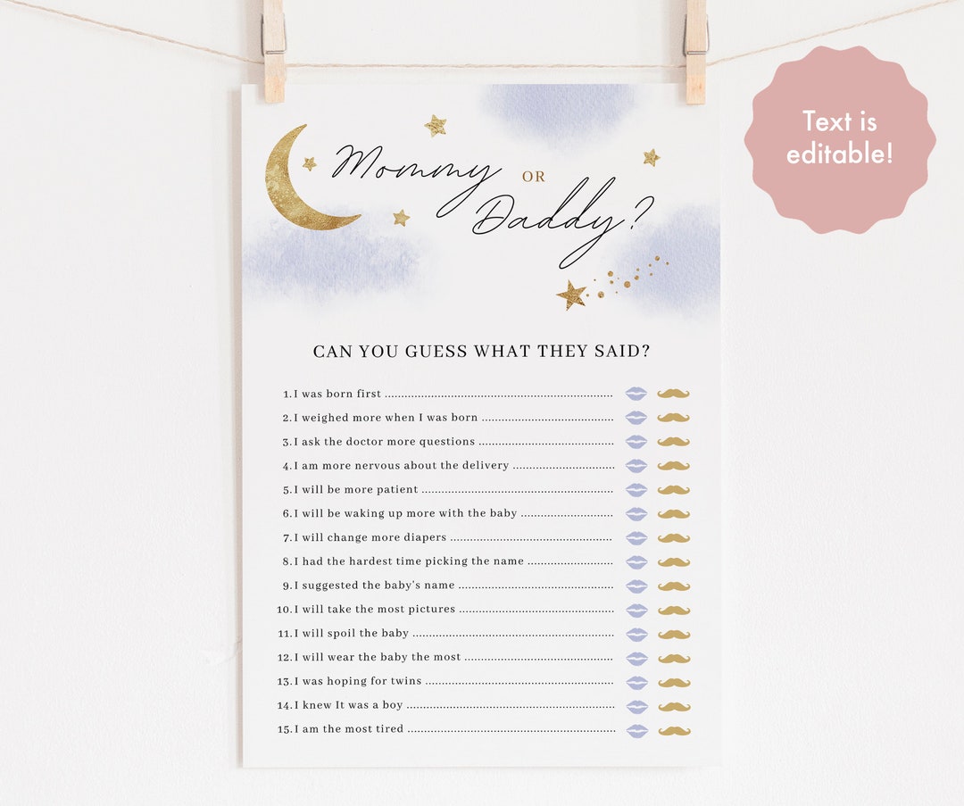 Baby Shower Questionnaire,over the Moon Baby Shower Games,baby Boy ...