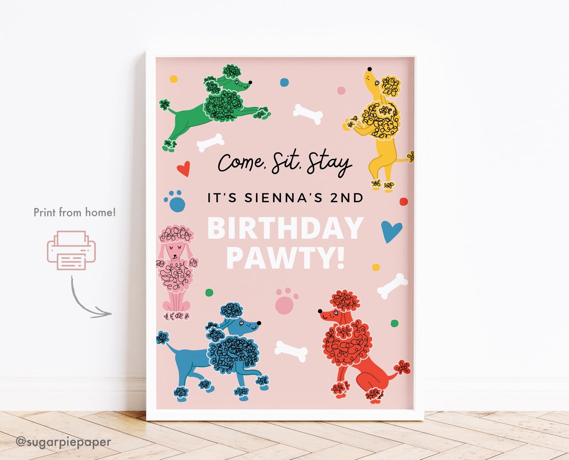 Puppy Party Invitation Poodle Party 2nd Birthday Invitation - Etsy