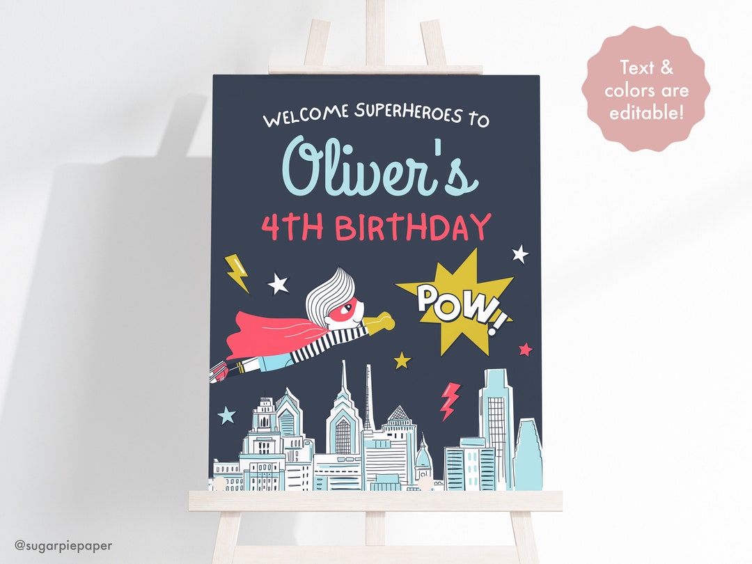 Superhero Birthday Banner, Birthday Welcome Sign Printable, Superhero ...