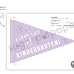 First Day Kindergarten Flag Printable, Back to School Pennant, 1st Day ...